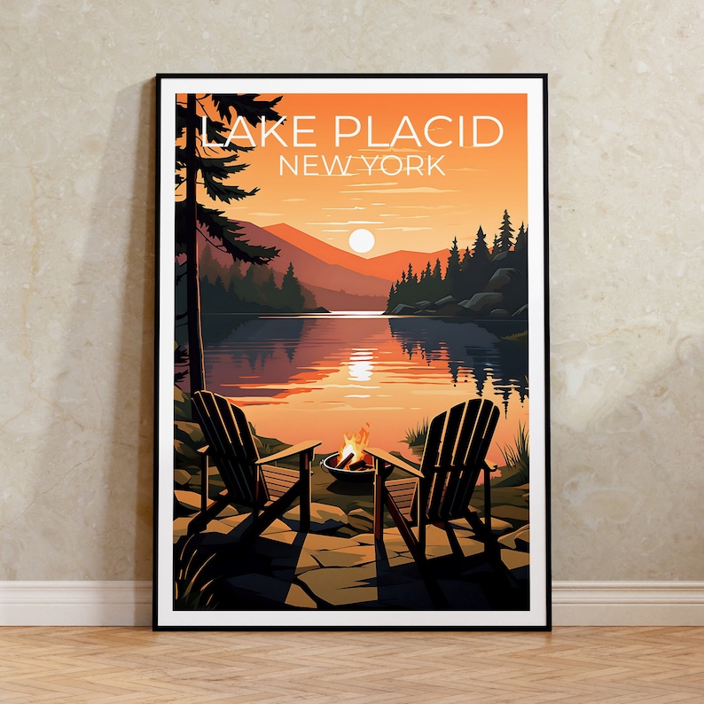 Lake Placid Travel Poster, New York Wall Art, New York Print, Lake ...