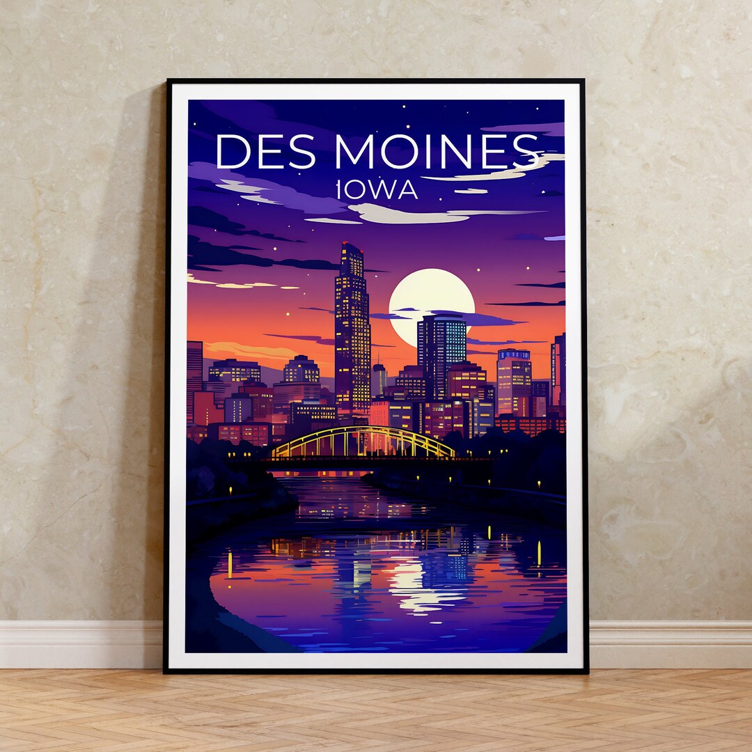 Des Moines Travel Poster, Iowa Wall Art, Iowa Print, Des Moines Poster ...