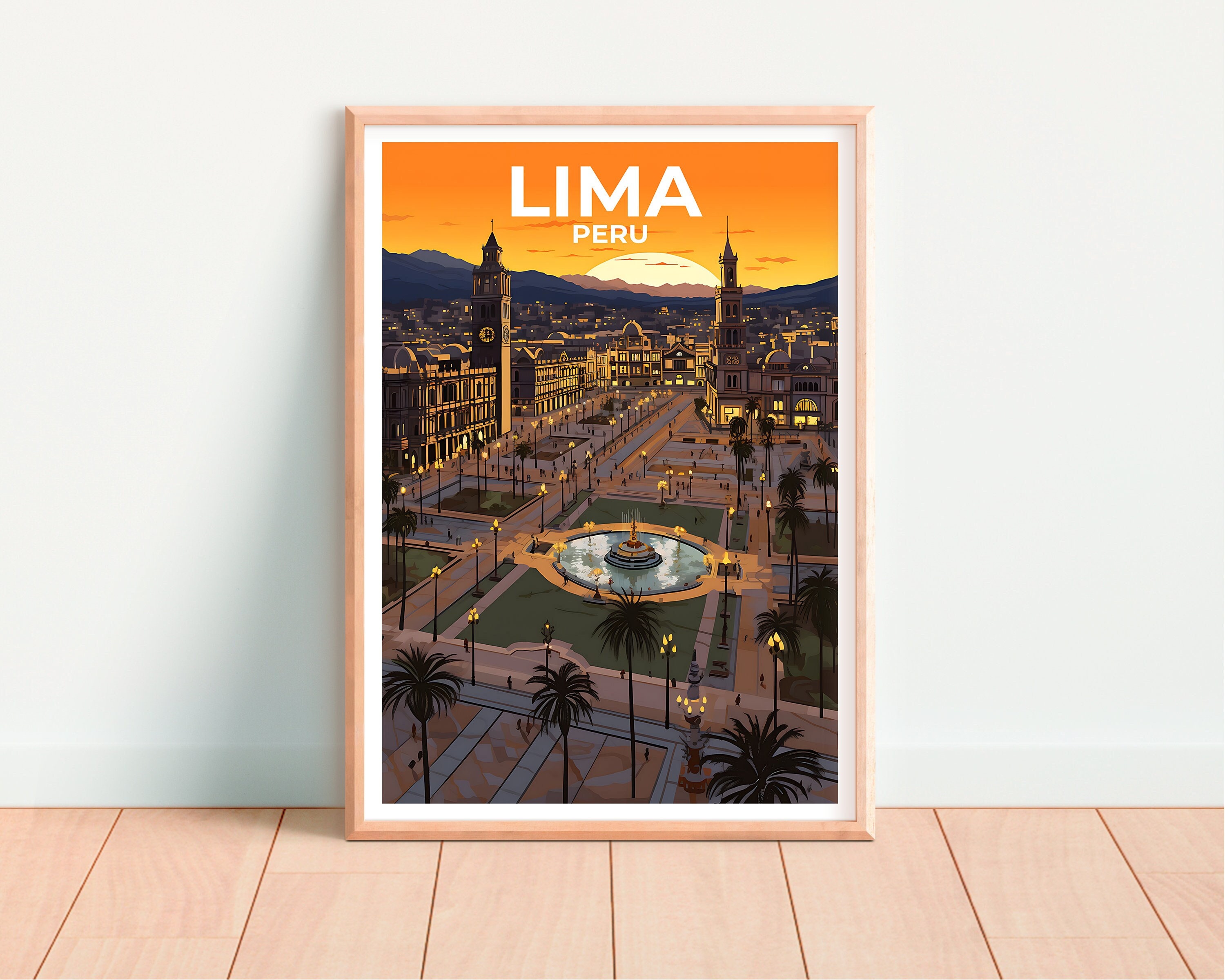 Lima Travel Poster, Peru Wall Art, Peru Print, Lima Poster, Plaza De ...