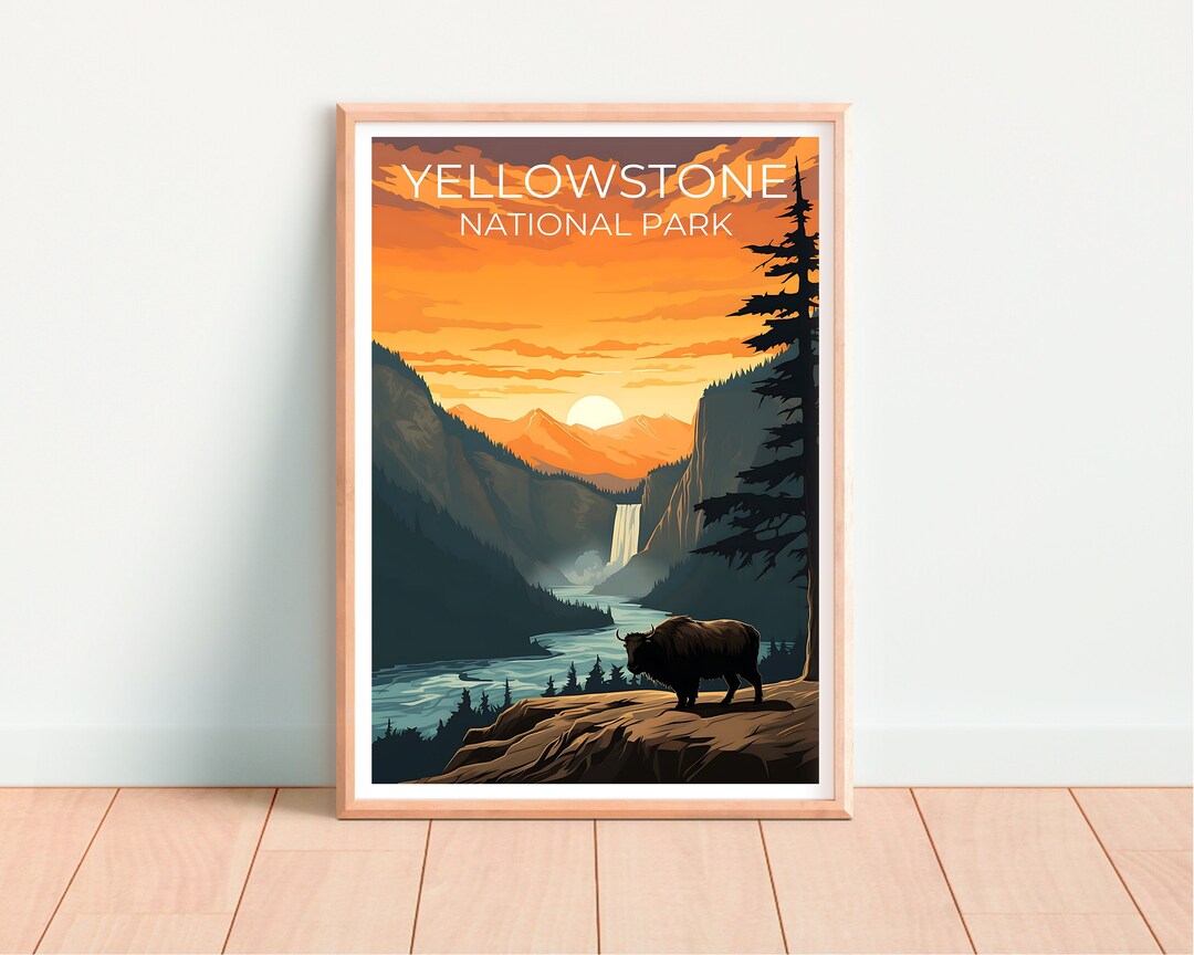 Yellowstone Travel Poster, Wyoming Wall Art, Wyoming Print, Yellowstone ...