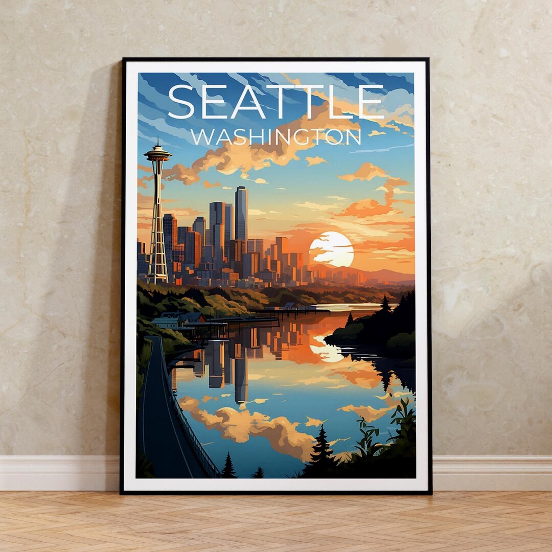 Seattle Travel Poster, Washington State Wall Art, Washington State ...