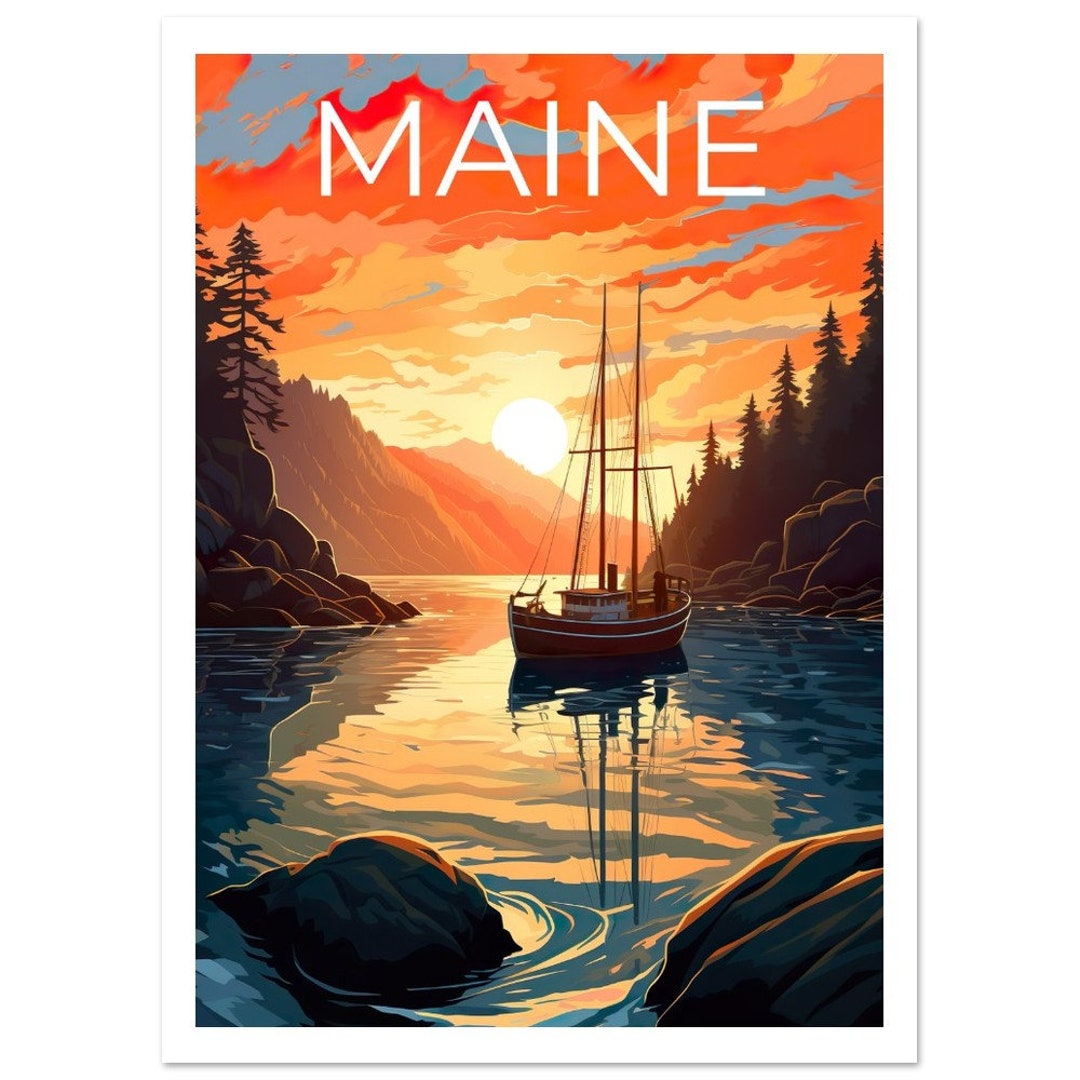 Maine Travel Poster, Boat Wall Art, Boat Print, Maine Poster, New ...