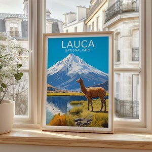 Lauca Travel Poster, Chile Wall Art, Chile Print, Lauca Poster, Llama ...