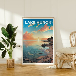 Lake Huron Travel Poster, Great Lakes Art, Great Lakes Print, Lake ...