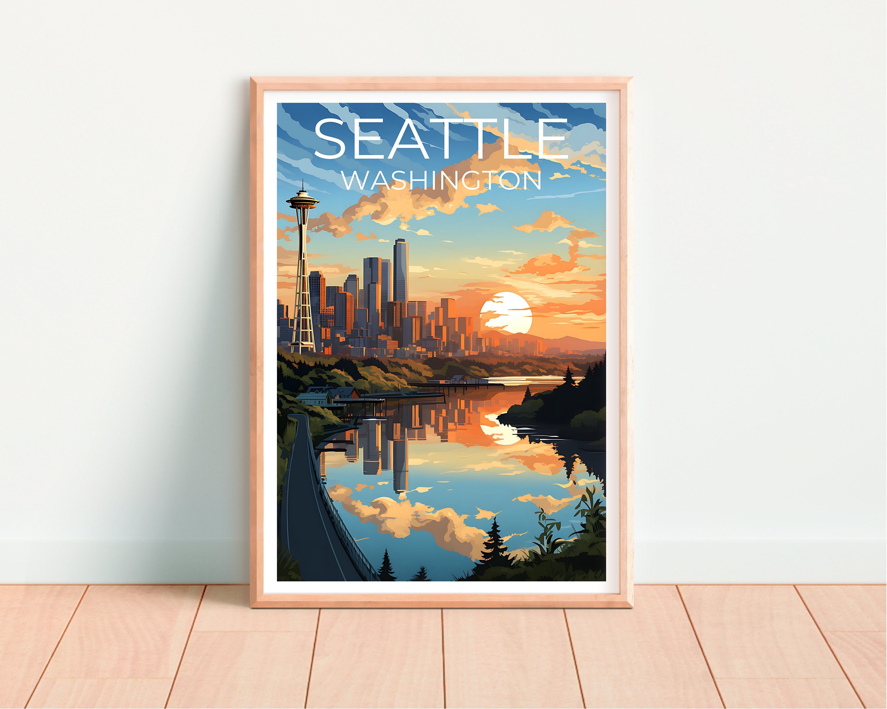 Seattle Travel Poster, Washington State Wall Art, Washington State ...