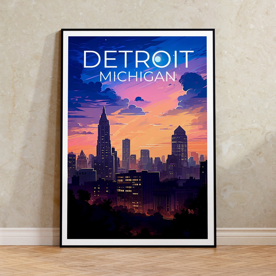 Detroit Travel Poster, Michigan Wall Art, Michigan Print, Detroit ...