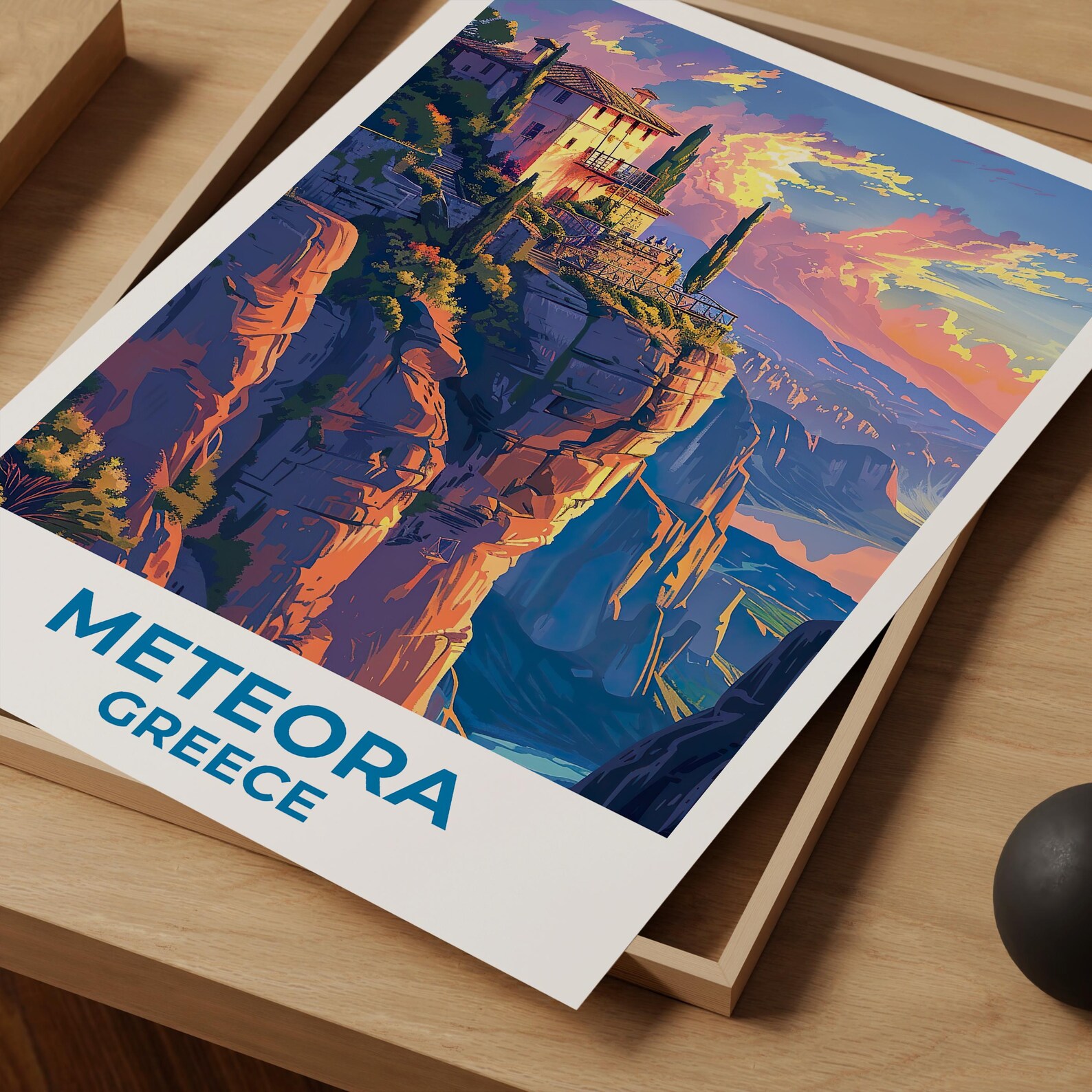 Meteora Travel Print, Greece Poster, Monastery Wall Art, Cliffside ...