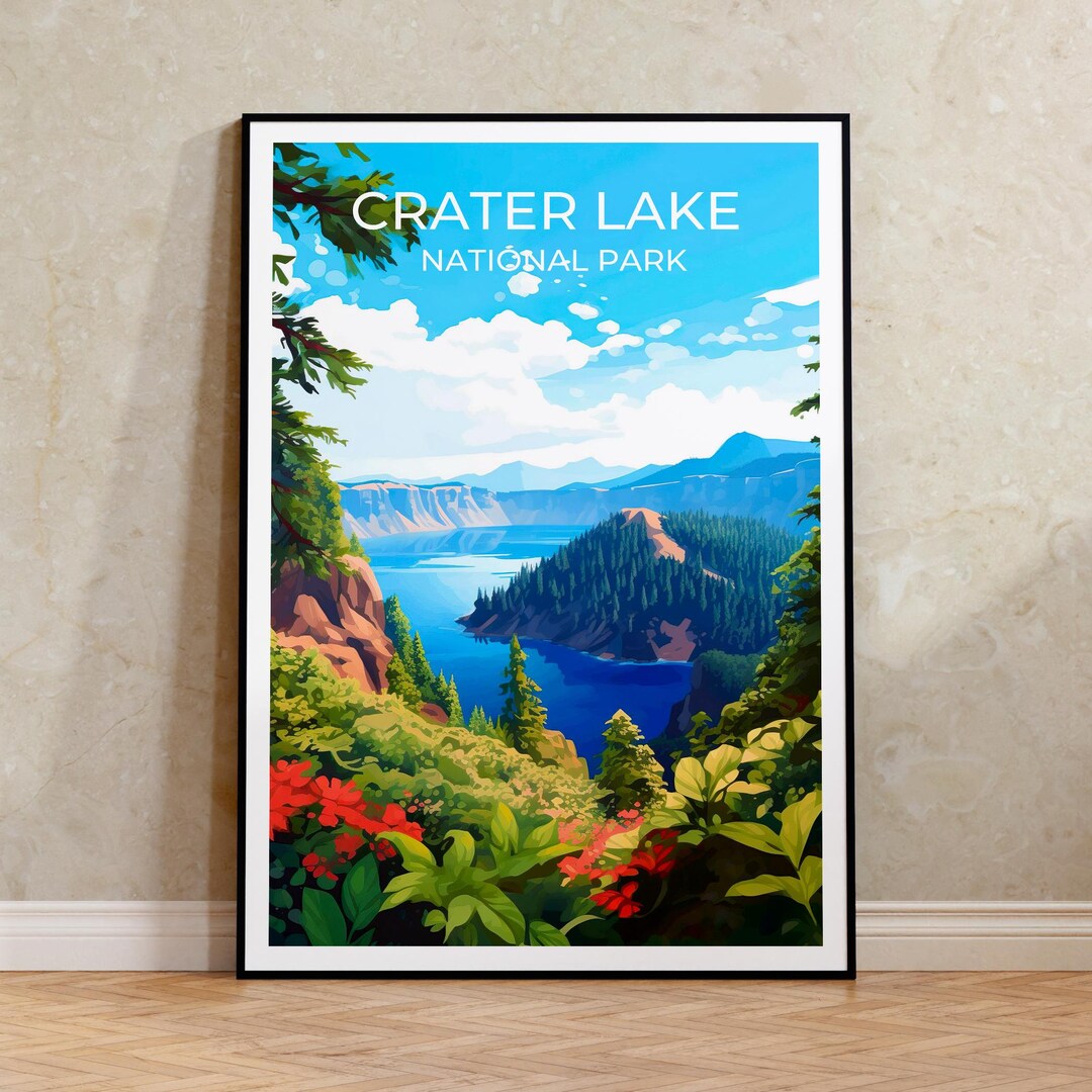 Crater Lake Travel Poster, Crater Lake Wall Art, Crater Lake Print ...