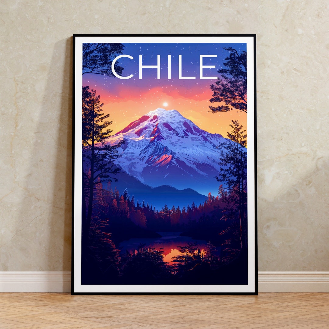 Chile Poster, Chile Print, Llaima Volcano Poster, Hiking Gift, Chile ...