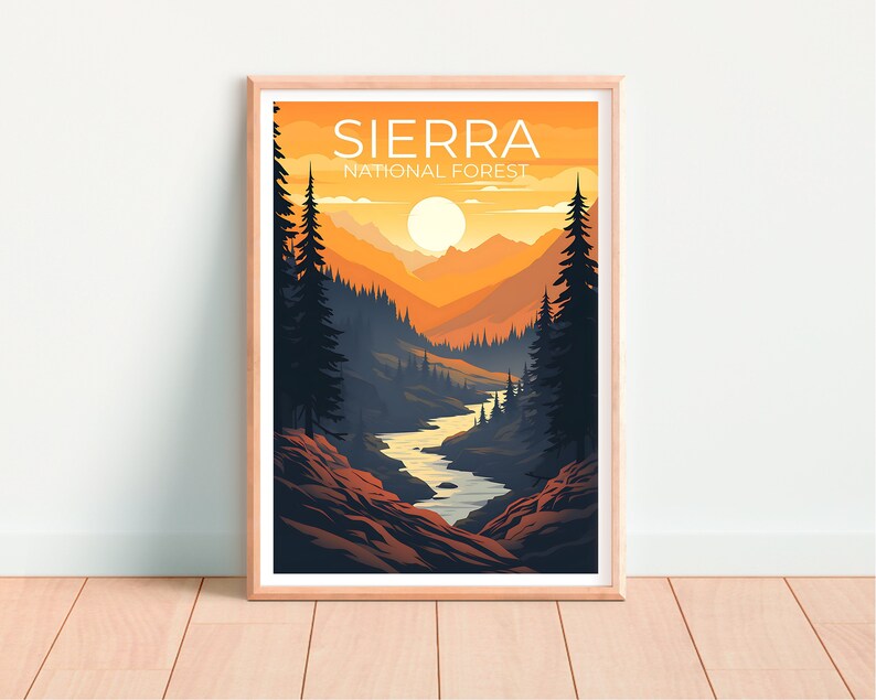 Sierra National Forest Travel Poster, California Wall Art, California ...