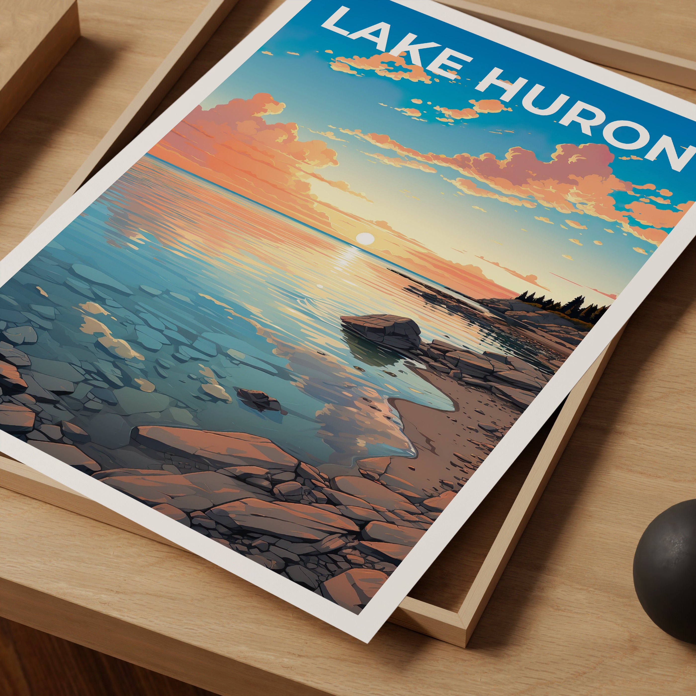 Lake Huron Travel Poster, Great Lakes Art, Great Lakes Print, Lake ...