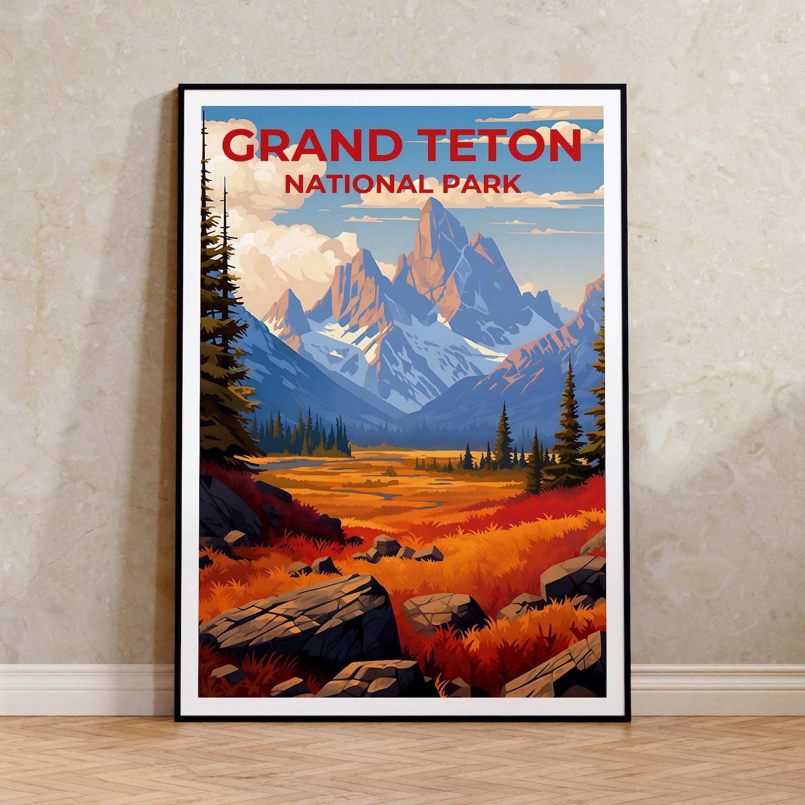Grand Teton Travel Poster, Wyoming Wall Art, Wyoming Print, Grand Teton ...