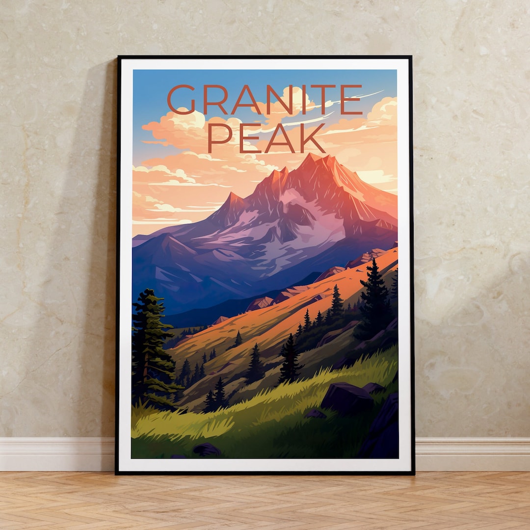 Granite Peak Travel Poster, Montana Wall Art, Montana Print, Granite ...