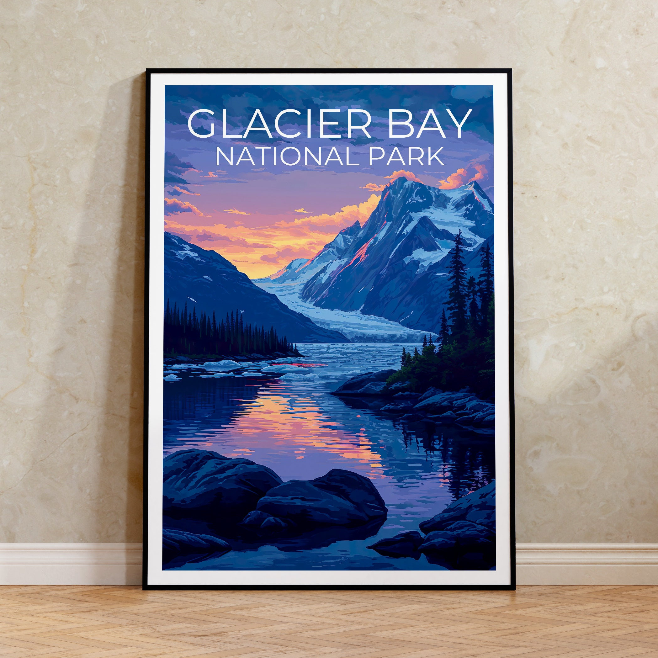 Glacier Bay Travel Poster, Alaska Wall Art, Alaska Print, Glacier Bay ...