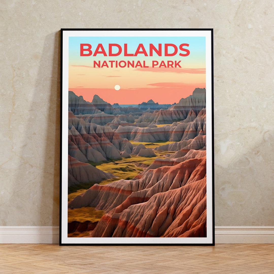 Badlands Travel Poster, South Dakota Art, South Dakota Print, Badlands ...