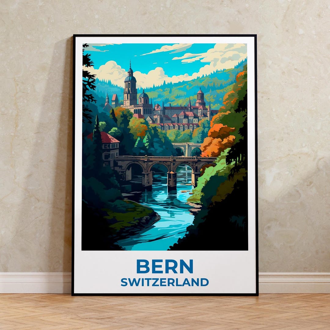 Bern Switzerland Travel Poster: Swiss Alps Forest Art Print - Etsy