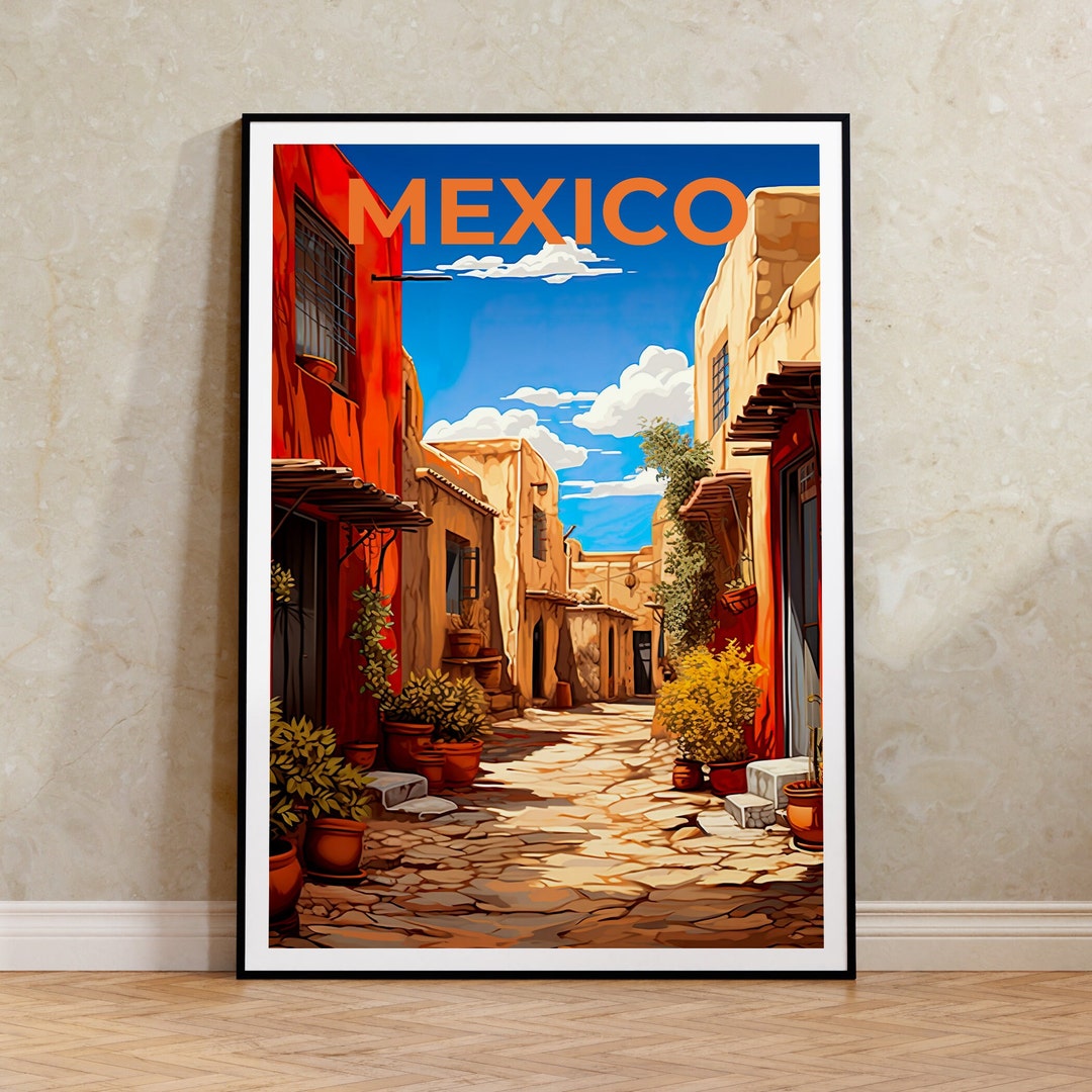 Mexico Travel Poster, Pueblo Wall Art, Pueblo Print, Mexico Poster ...