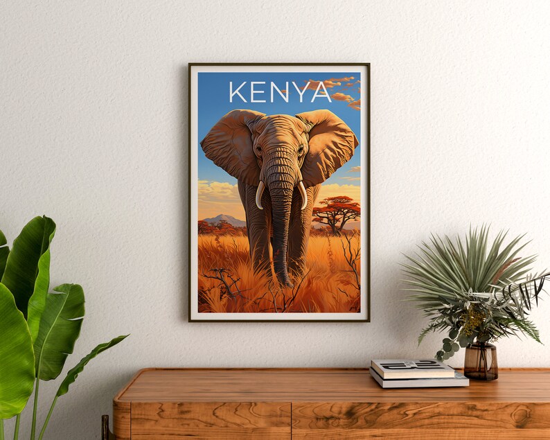 Kenya Poster, Kenya Print, Elephant Poster, Elephant Print, Africa ...