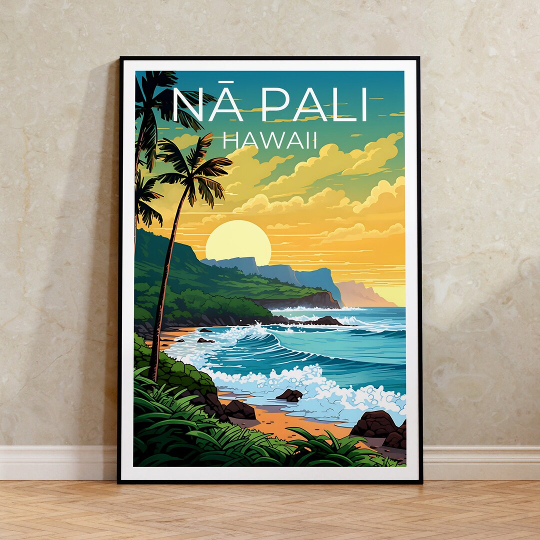 Nā Pali Travel Poster, Hawaii Wall Art, Hawaii Print, Nā Pali Poster ...