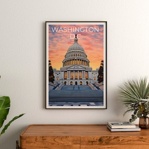 Washington DC Travel Poster, Capitol Building Wall Art, Capitol ...