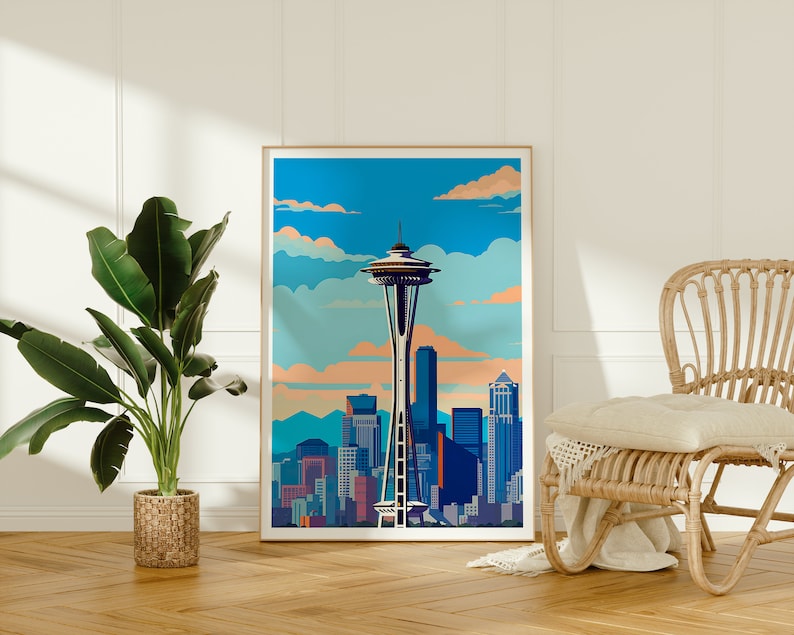 Seattle Travel Poster, Space Needle Wall Art, Seattle Skyline Print ...