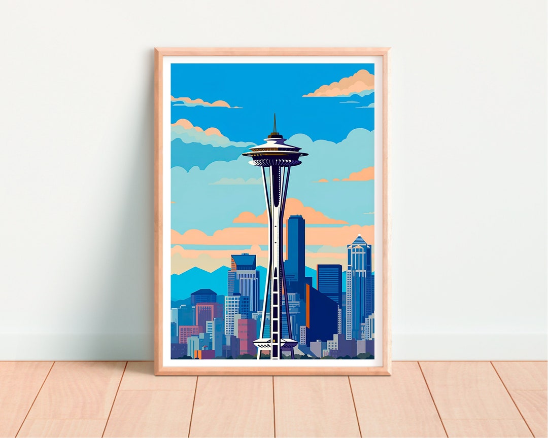 Seattle Travel Poster, Space Needle Wall Art, Seattle Skyline Print ...