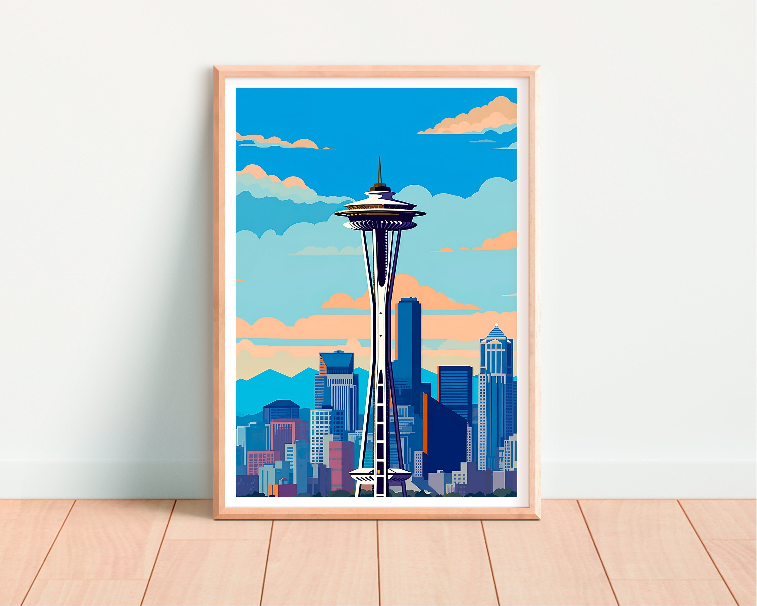 Seattle Travel Poster Space Needle Wall Art Seattle Skyline - Etsy