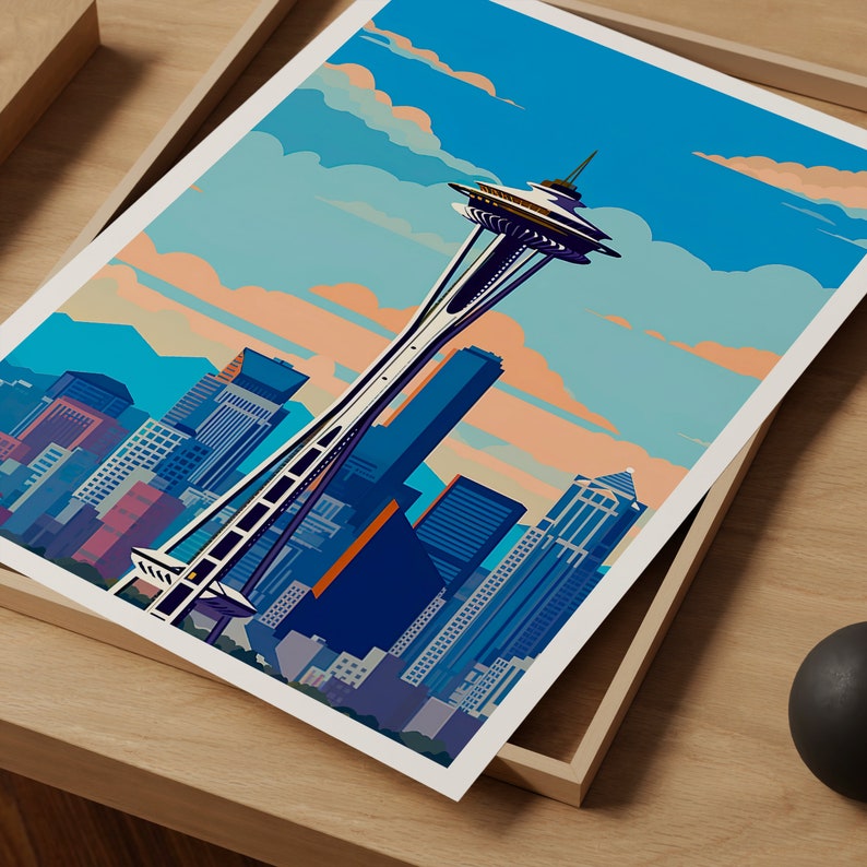 Seattle Travel Poster Space Needle Wall Art Seattle Skyline - Etsy