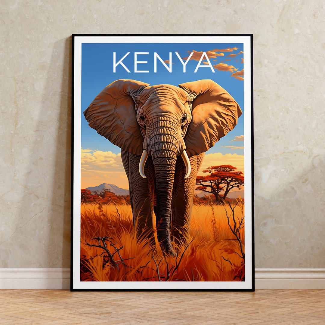 Kenya Poster, Kenya Print, Elephant Poster, Elephant Print, Africa ...