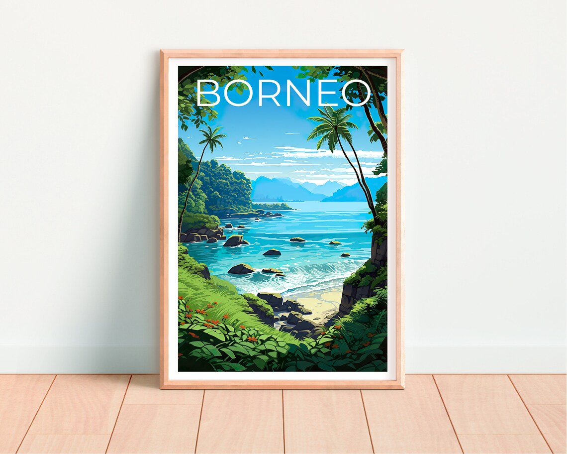 Borneo Poster, Borneo Print, Coast Art, Coast Print, Asia Travel Poster ...