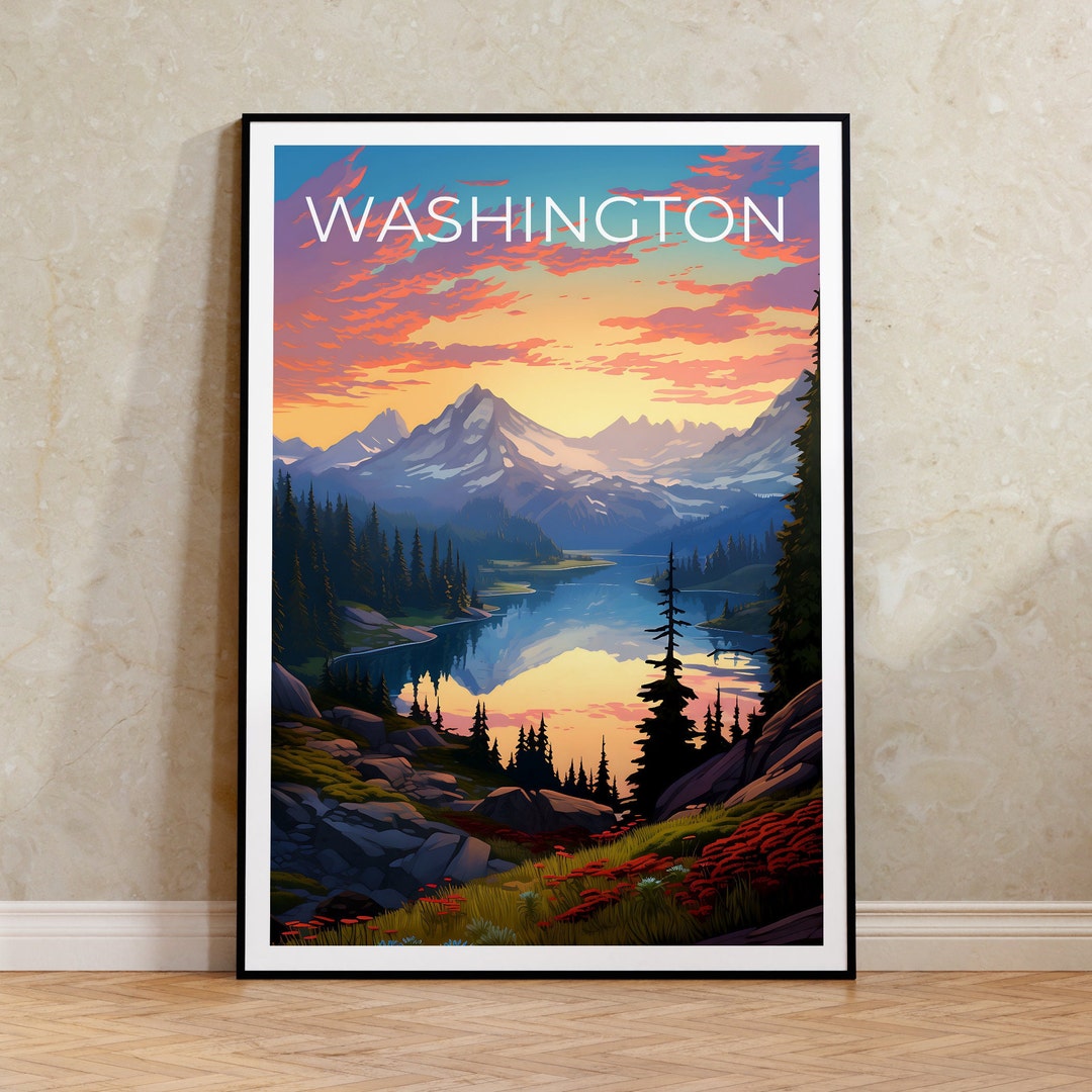 Washington Travel Poster, Mountain Wall Art, Mountain Print, Washington ...