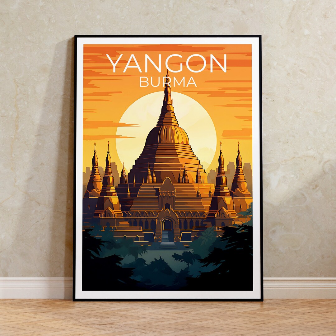 Yangon Travel Poster, Burma Wall Art, Myanmar Print, Yangon Poster ...
