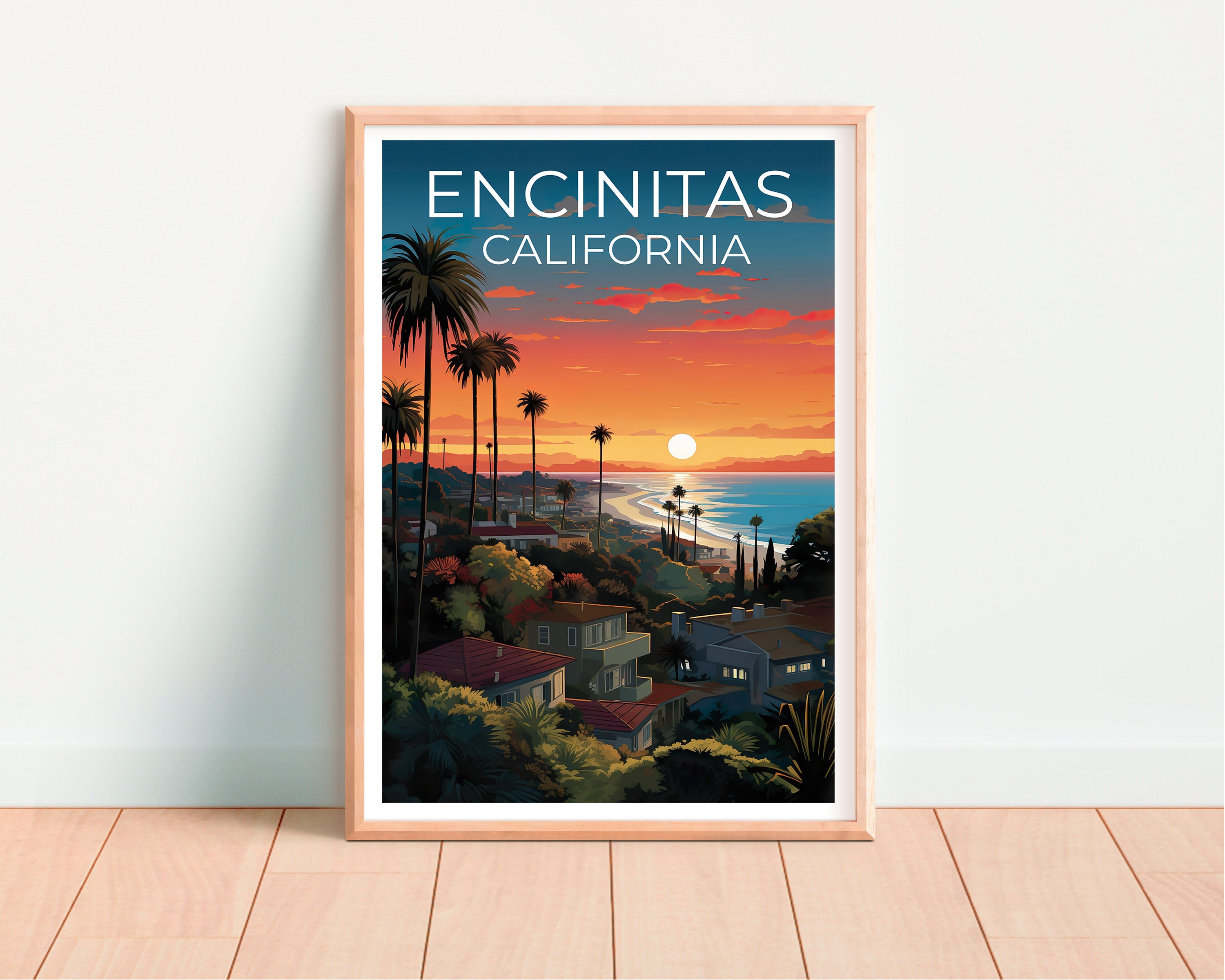 Encinitas Travel Poster, California Wall Art, California Print, Encinitas Poster, California ...