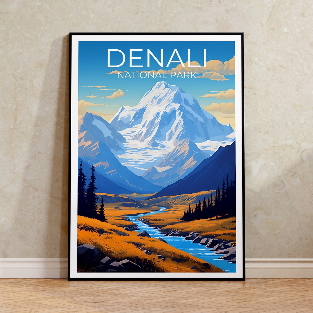 Denali Travel Poster, Alaska Wall Art, Alaska Print, Denali Poster, Mountain Poster, Nature ...