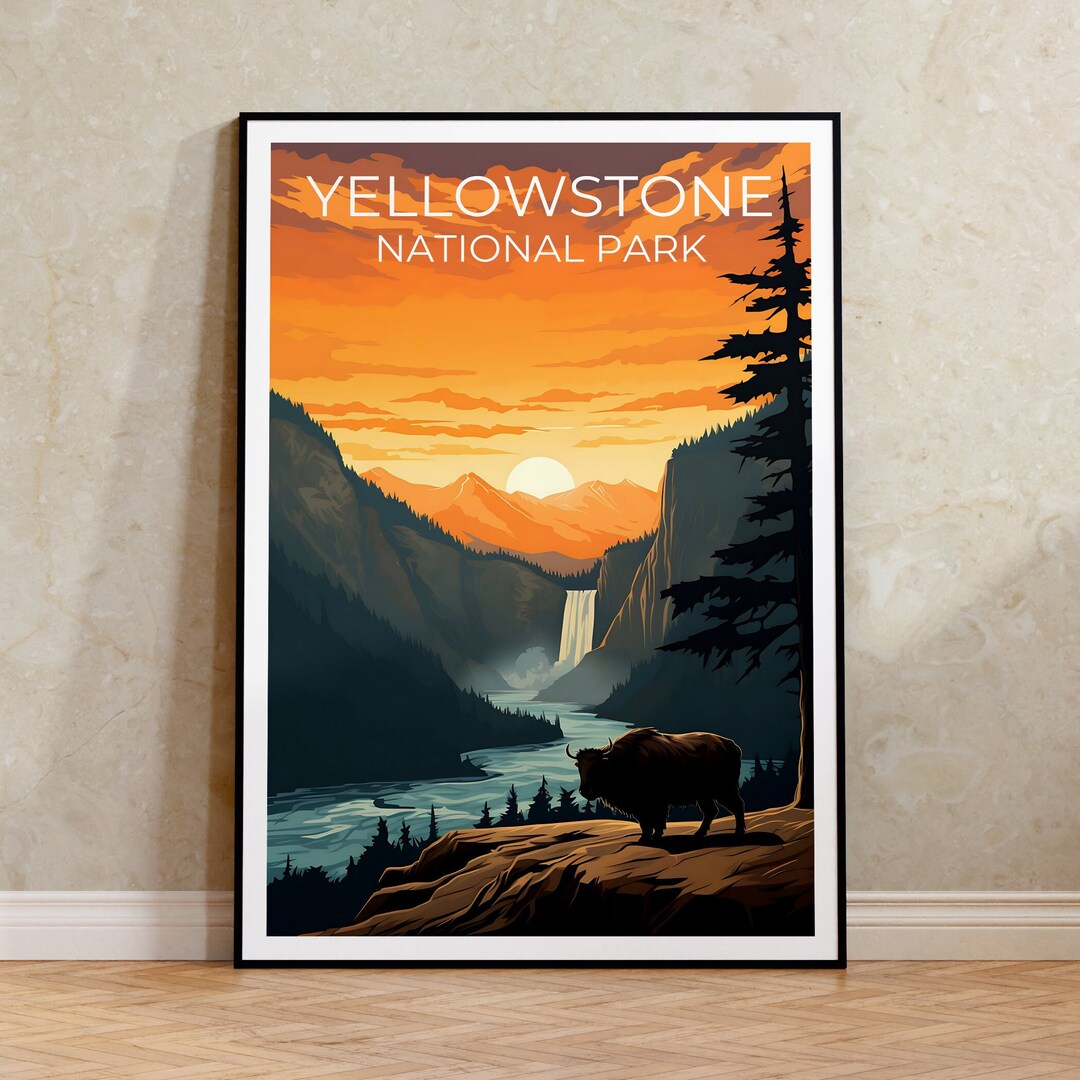 Yellowstone Travel Poster, Wyoming Wall Art, Wyoming Print, Yellowstone ...