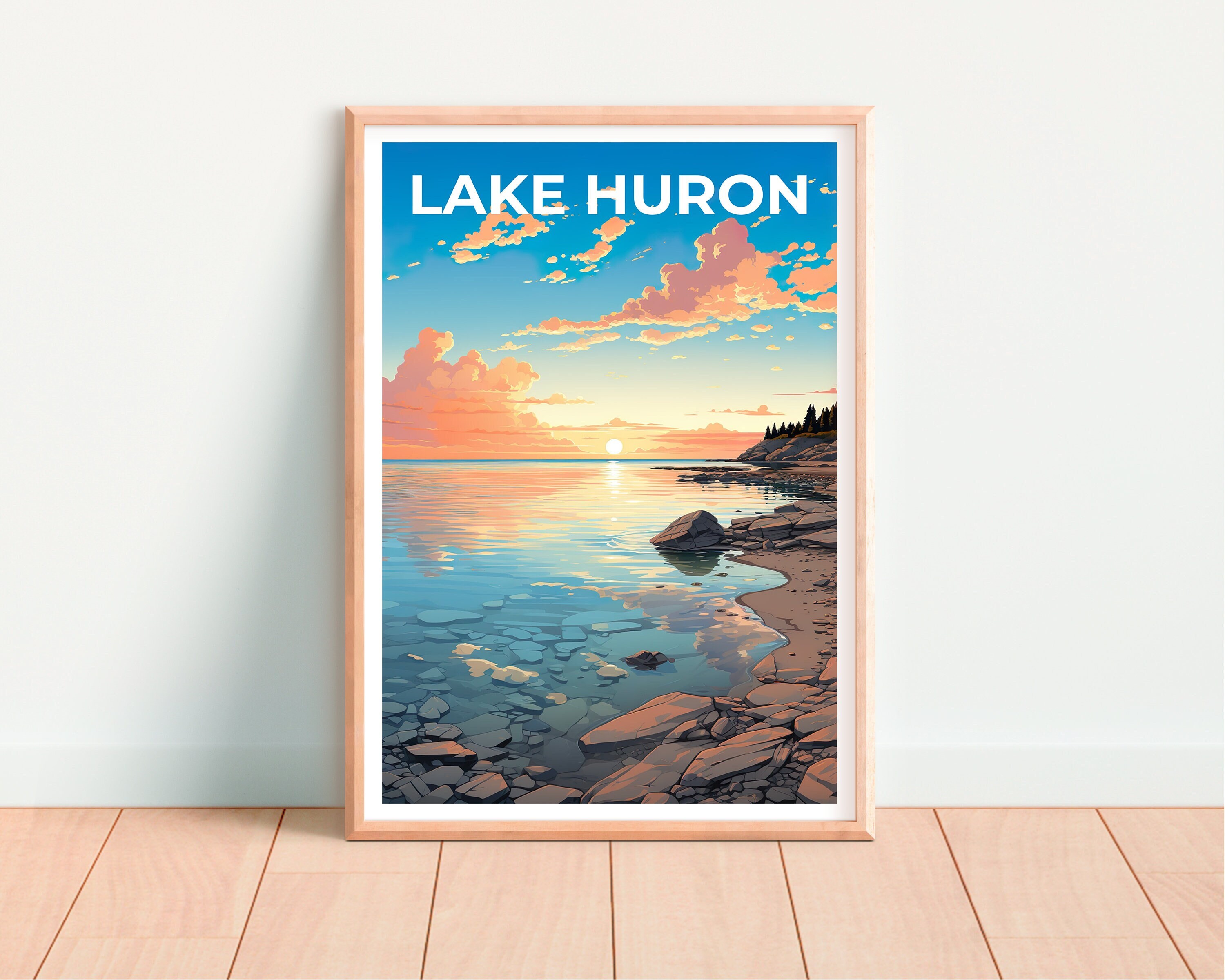 Lake Huron Travel Poster, Great Lakes Art, Great Lakes Print, Lake ...