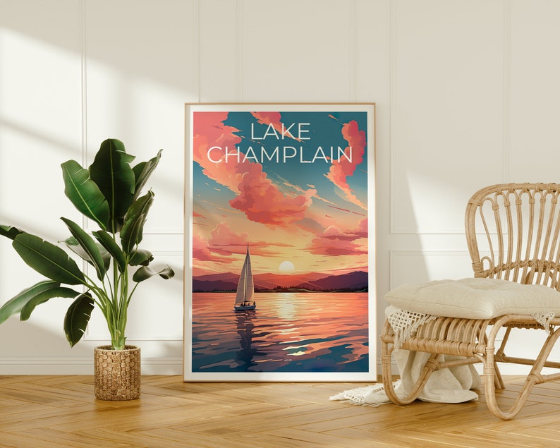 Lake Champlain Poster, New York Wall Art, Vermont Print, Quebec Poster ...