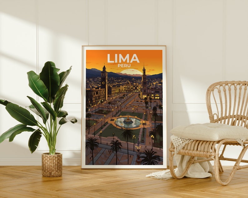 Lima Travel Poster, Peru Wall Art, Peru Print, Lima Poster, Plaza De ...