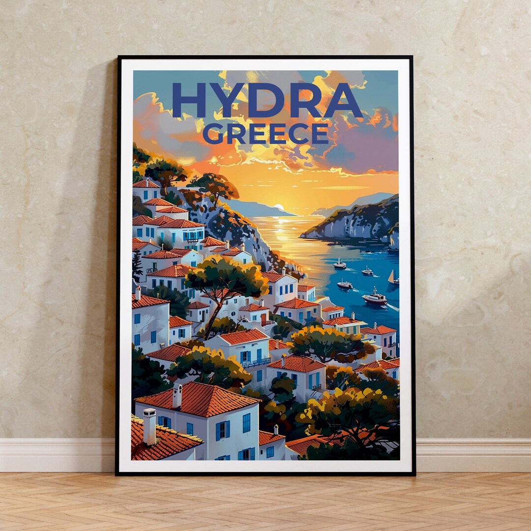 Hydra Travel Poster, Greece Wall Art, Hydra Print, Hydra Poster, Greece ...