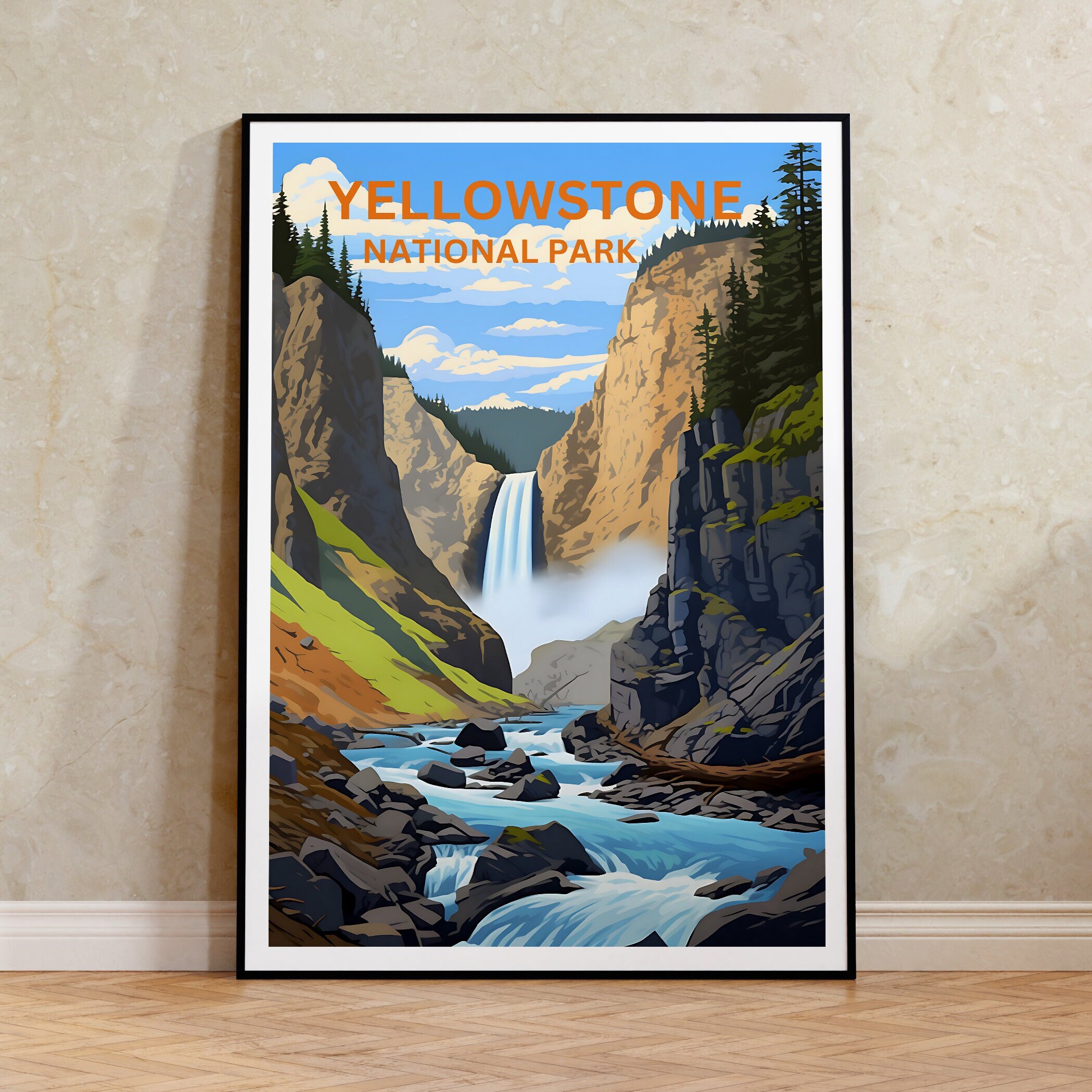 Yellowstone Travel Poster, Wyoming Art, Wyoming Print, Yellowstone ...