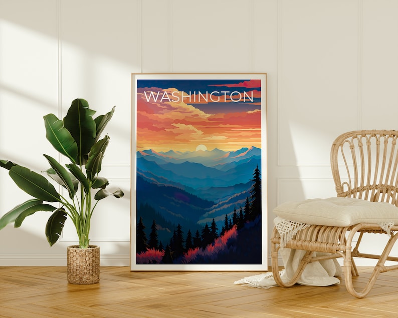 Washington Travel Poster, Mountain Wall Art, Mountain Print, Washington ...