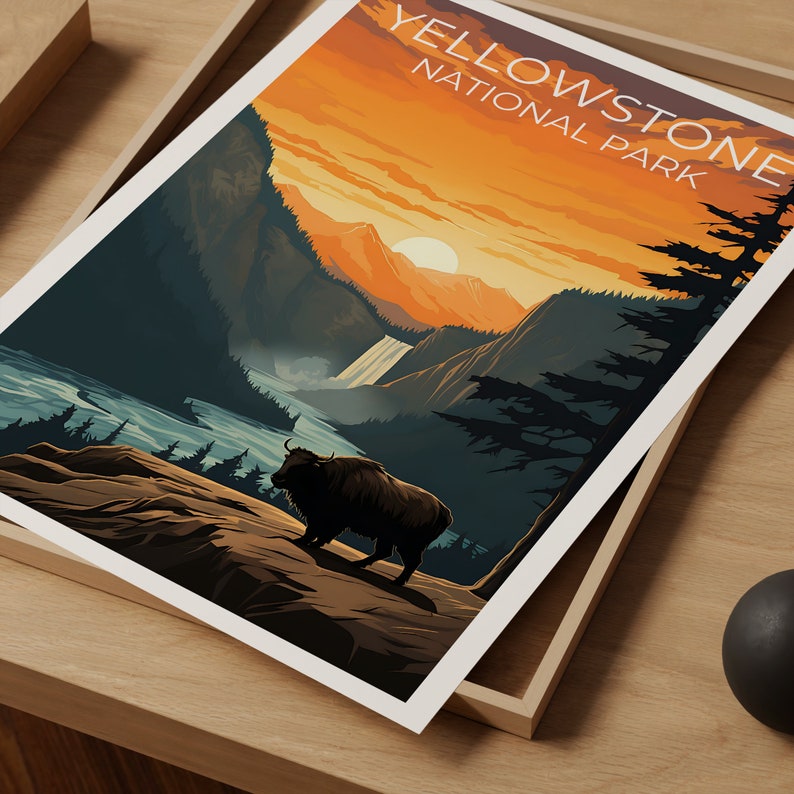 Yellowstone Travel Poster, Wyoming Wall Art, Wyoming Print, Yellowstone ...