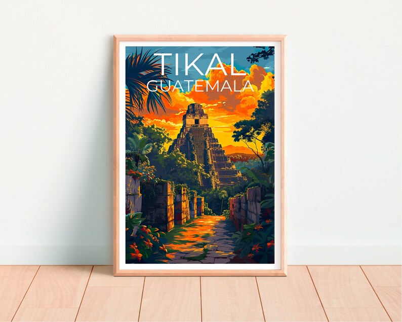 Tikal Poster, Tikal Print, Guatemala Art, Guatemala Print, Tikal Travel Poster, Guatemala Poster ...