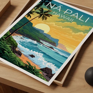 Nā Pali Travel Poster, Hawaii Wall Art, Hawaii Print, Nā Pali Poster ...