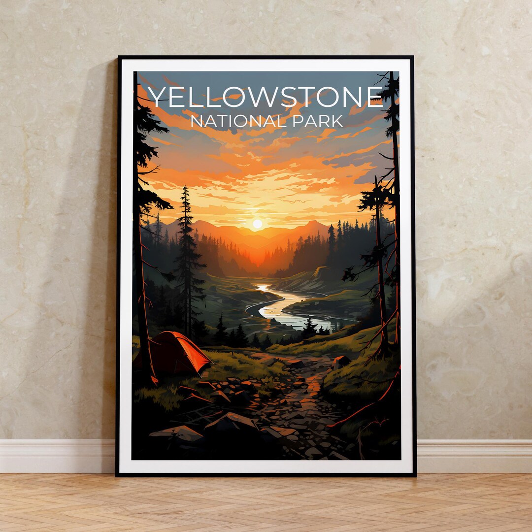 Yellowstone Travel Poster, Wyoming Wall Art, Wyoming Print, Yellowstone ...