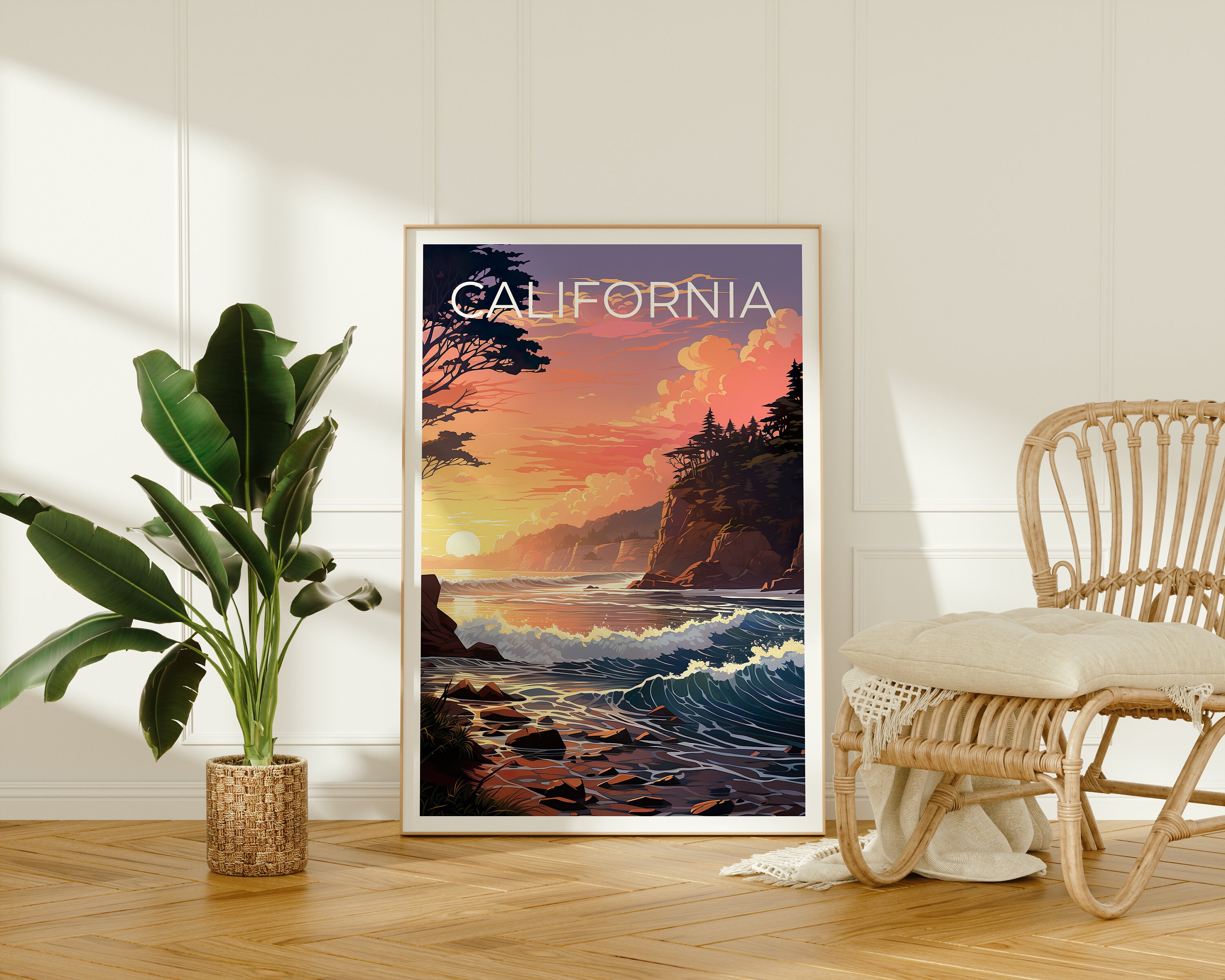 California Travel Poster, California Coast Wall Art, Beach Print ...