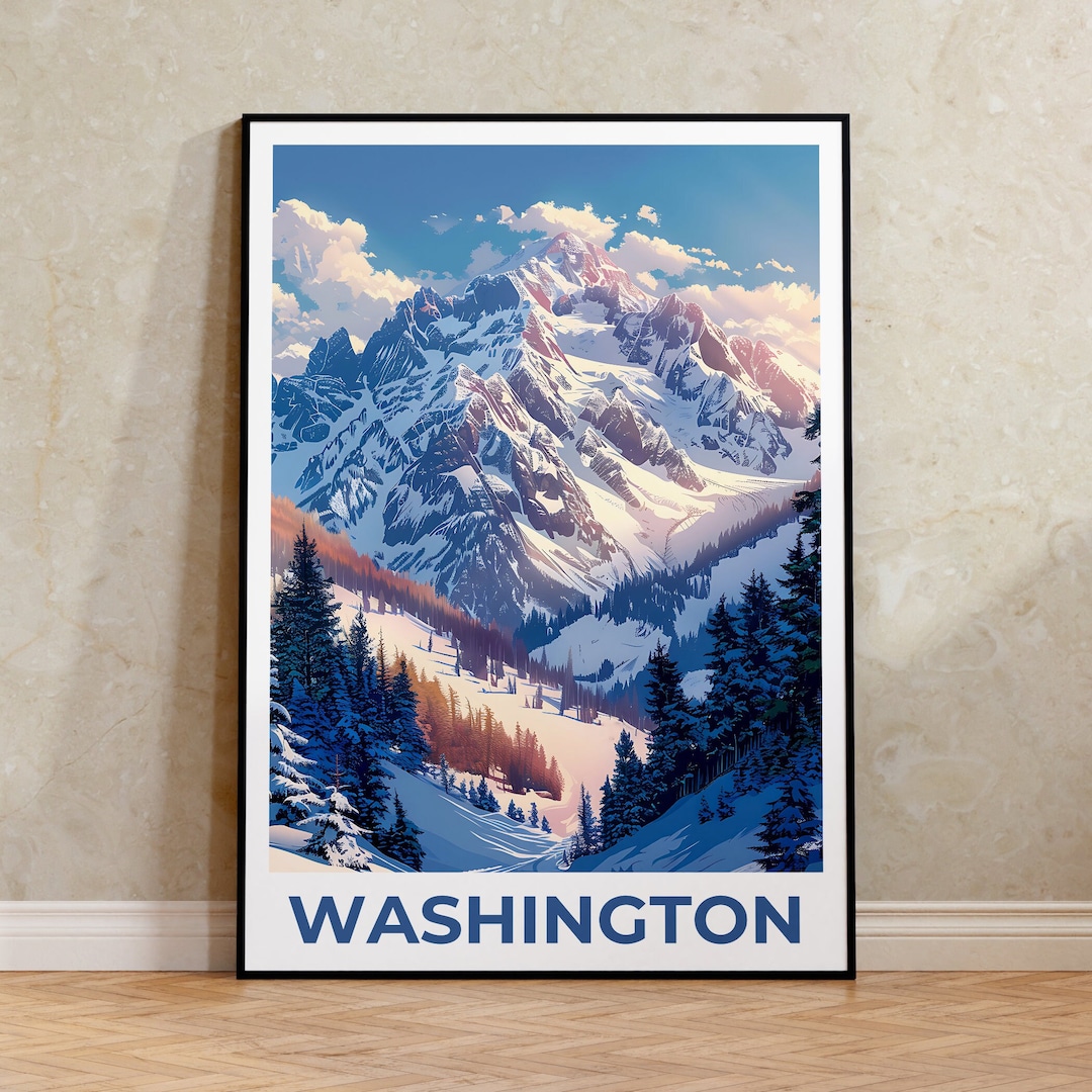 Washington Poster, Washington Print, Olympic Mountains Poster ...
