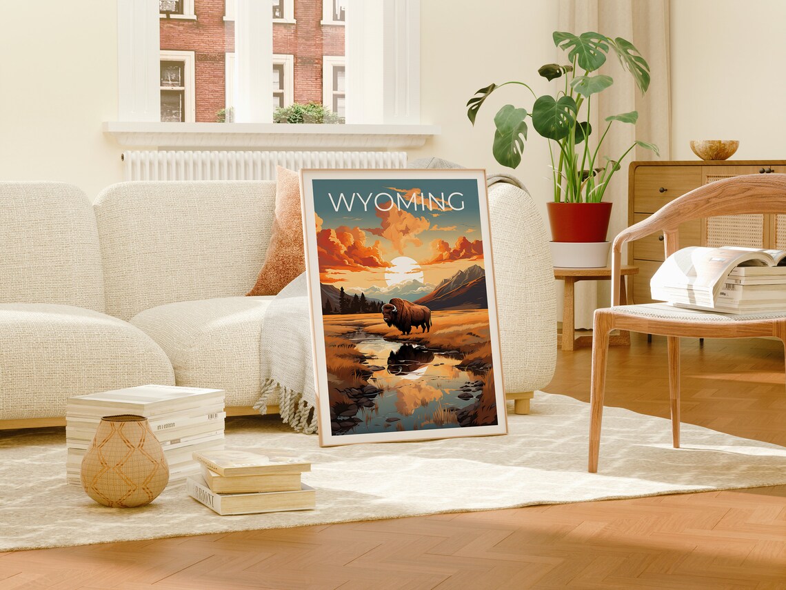 Wyoming Poster, Bison Print, Bison Art, Bison Print, Wyoming Travel ...