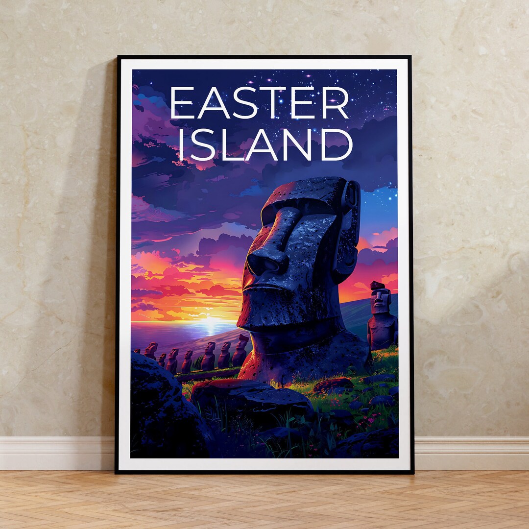 Easter Island Poster, Easter Island Print, Moai Statue Art, Moai Statue ...