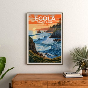 Ecola State Park Travel Poster, Oregon Wall Art, Oregon Print, Ecola ...
